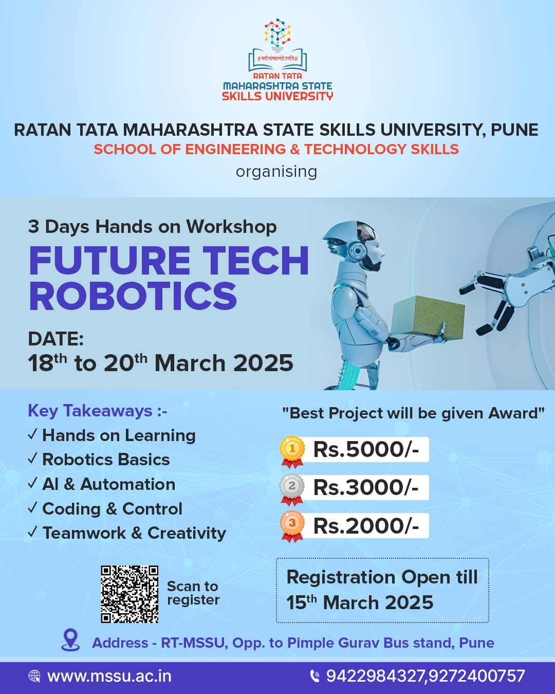 3- Days Hands on Workshop on “Future Tech Robotics” - RT-MSSU